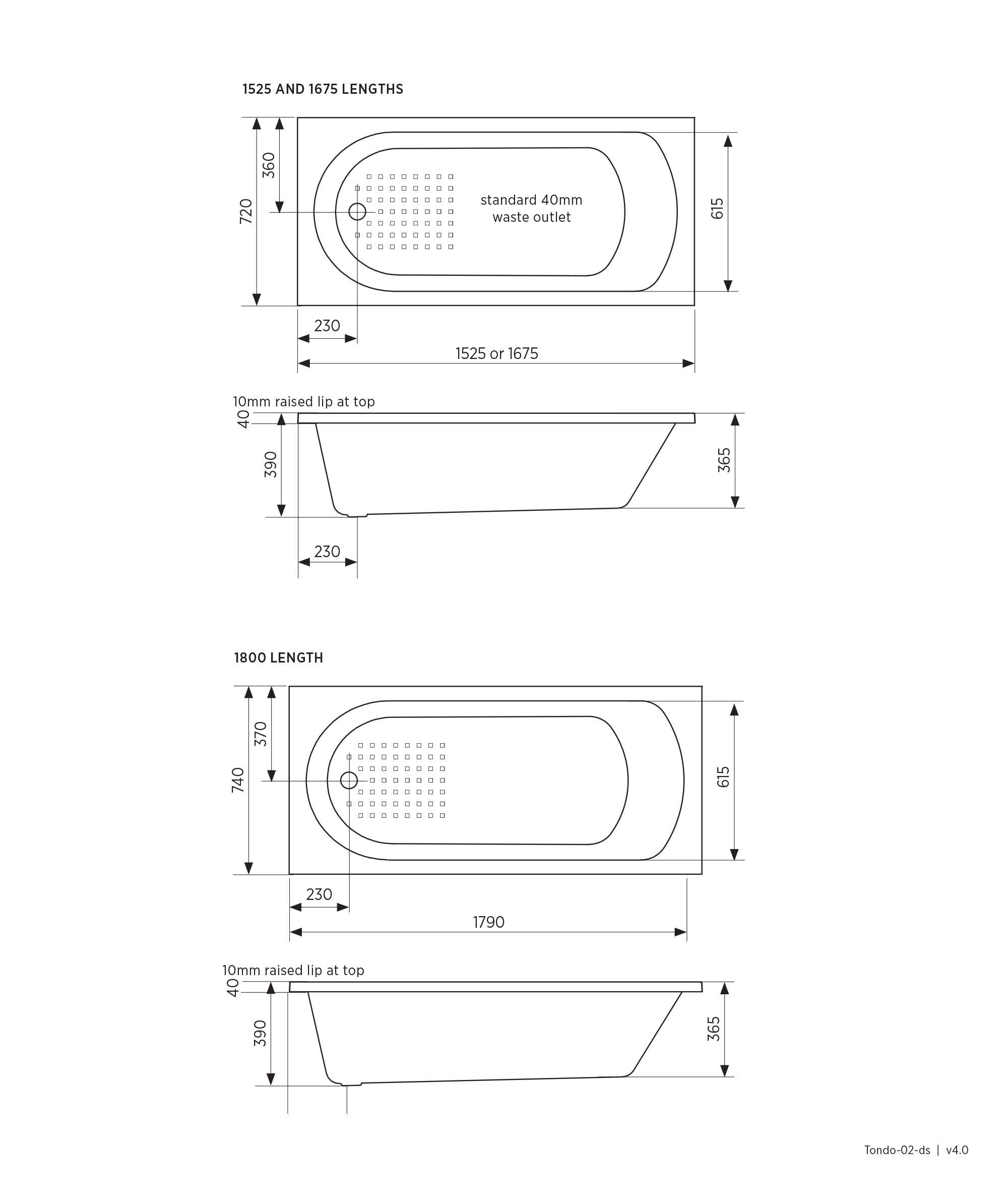 Chios 102 (Tondo) inset bath - with overflow basic and Plug+Waste | Seima