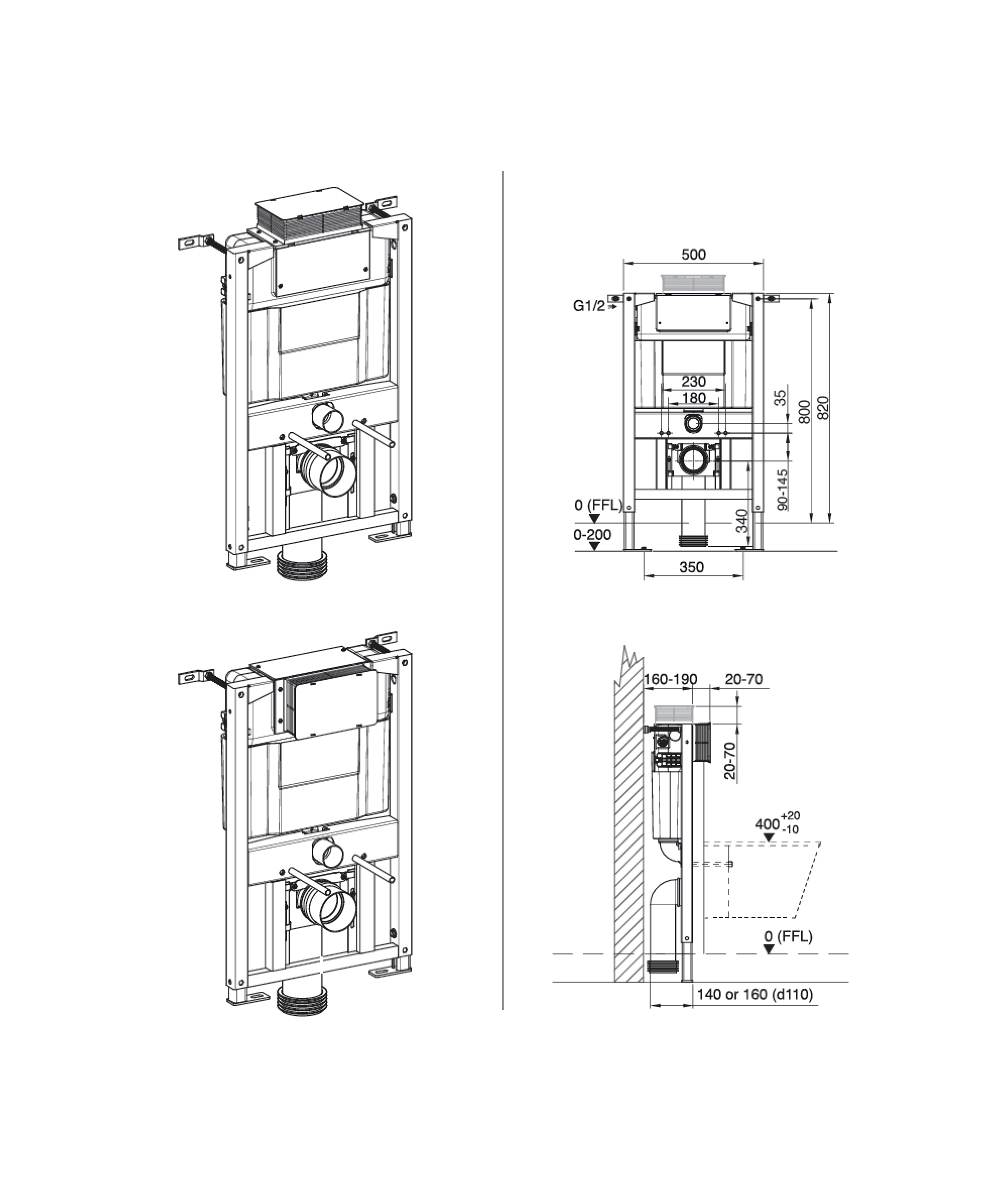 InWall M201 Cistern with frame - Mechanical actuation - 130mm thick | Seima